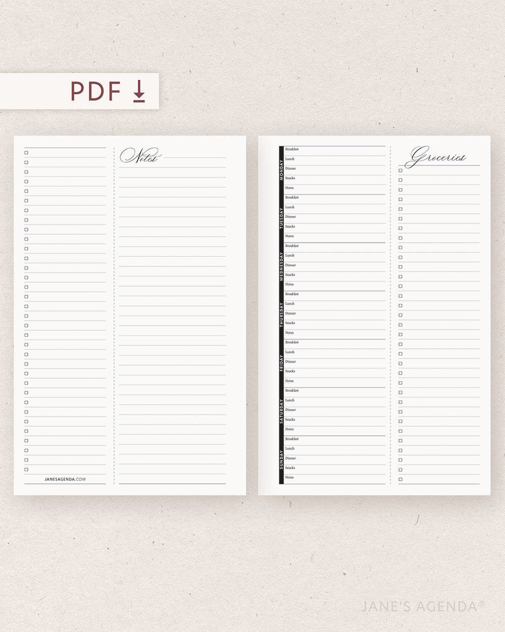 PRINTABLE: Meal Planning Planner Inserts | Jane's Agenda®
