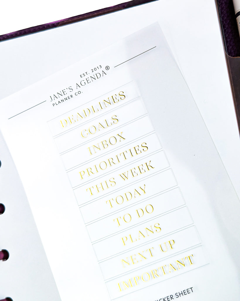 Hybrid Dashboard Divider Labels | Gold Foil Labels | Jane's Agenda®