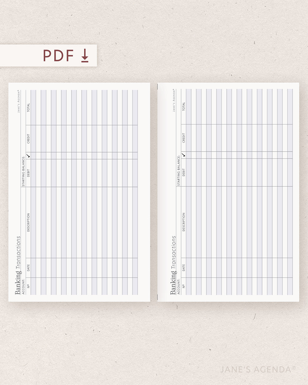 PRINTABLE: Horizontal Transaction Register Inserts | Jane's Agenda®