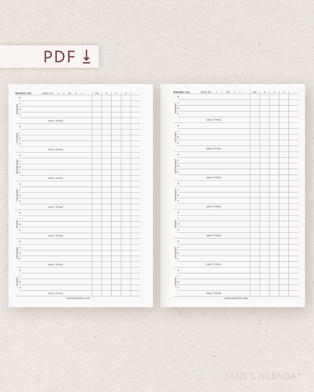 PRINTABLE: Macros Log Planner Inserts | Jane's Agenda®