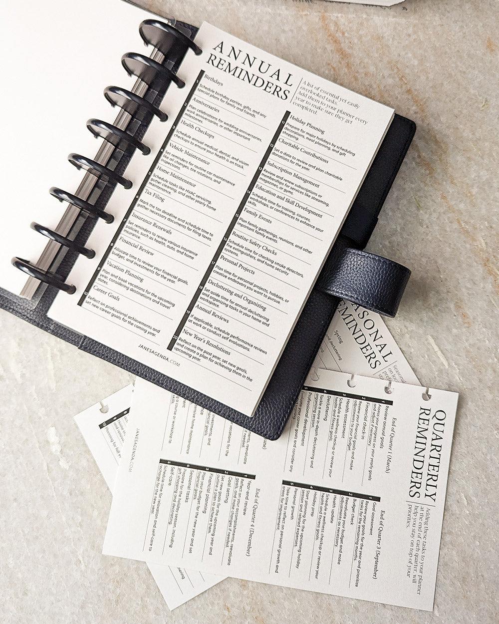 Reminders Planner Dashboard Set | Annual Seasonal | Jane's Agenda®