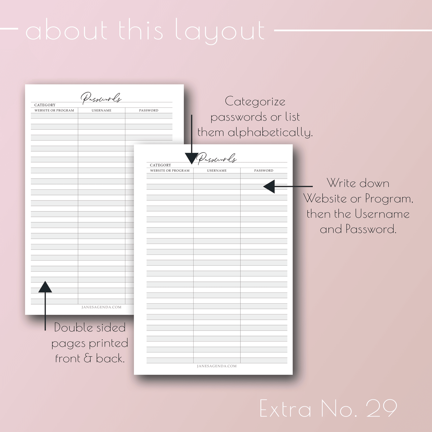 Passwords By Category Planner Refill Pages | Jane's Agenda®